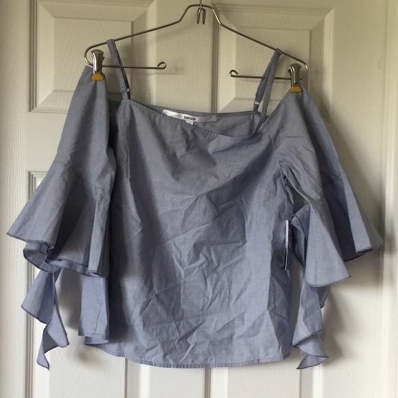 Kensie | Tops | New Kensie Oxford Cold Shoulder Drape Sleeved Top | Poshmark